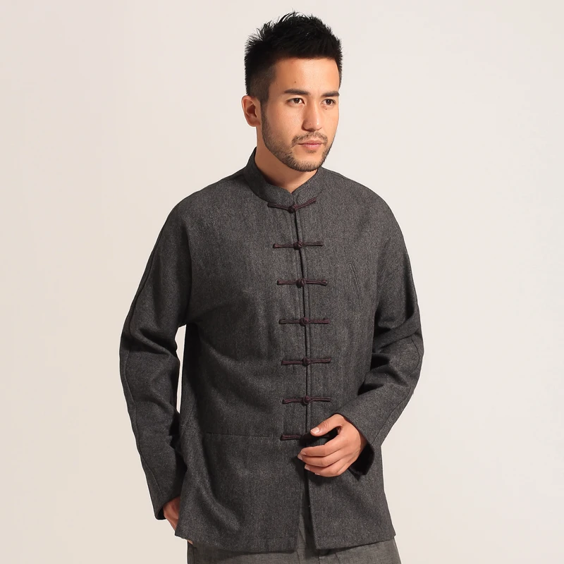 Top Sale Chinese Men's Wool Polyester Kung Fu Jacket Long Sleeve Cotton ...