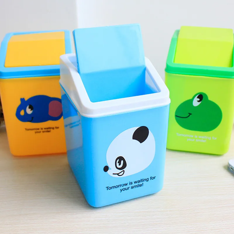 4Colors Cute Mini Animal Waste Bin Cartoon Desktop Clamshell Dustbins ...