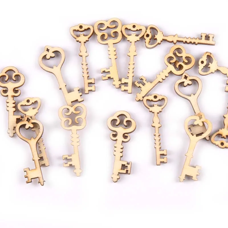 50pcs-Natural-Wooden-Key-Pattern-Crafts-For-Home-Decoration-DIY ...