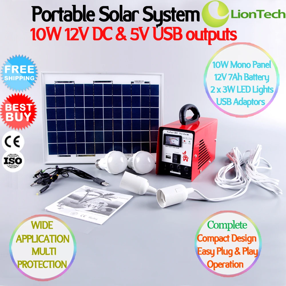 10W 12V Mini PORTABLE SOLAR LIGHT & CHARGE SYSTEM KIT XGX 1210, 10W ...