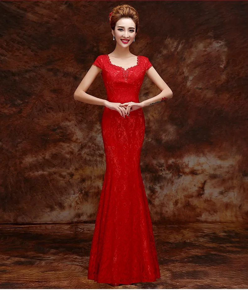New Design Cheongsam Qipao Dress Red Lace Cheongsam Dresses Chinese ...