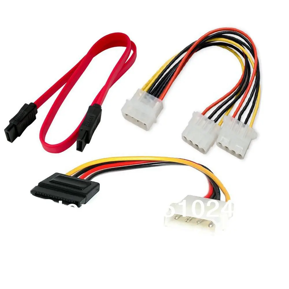 4 Pin Male to Double Female Molex Splitter Cable+7 Pin Data to Sata F/f ...