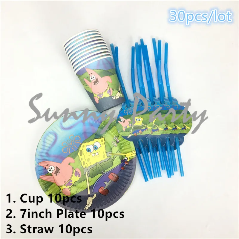 30pcs/lot SpongeBob Theme Disposable Tableware Set Kids Birthday Baby ...