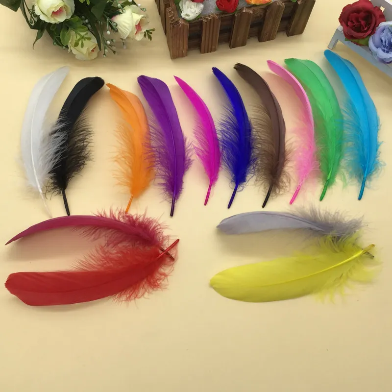 100PCS DIY Feather Dyed Single 12 18cm soft Goose Feather #15Color/Soft ...