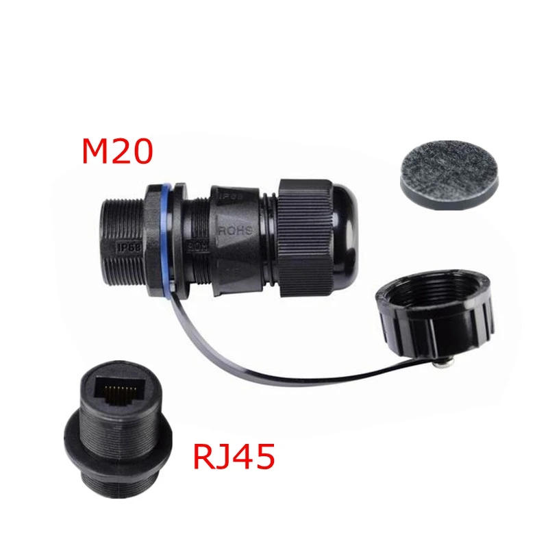 M20 RJ45 Interface IP68 Network Waterproof Connector Durable Pluggable ...