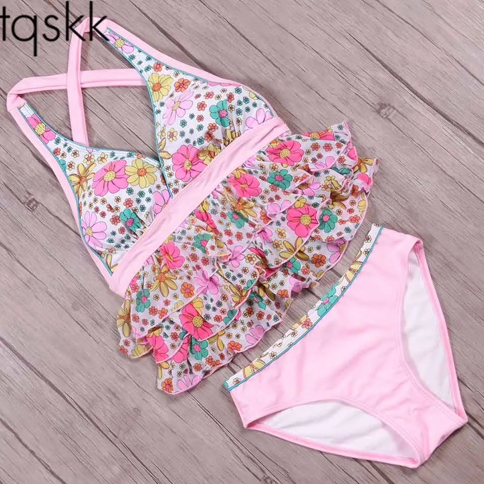 Tqskk 2019 Halter Top Bikinis Dress Swimwear Women Swimsuit Female Sexy