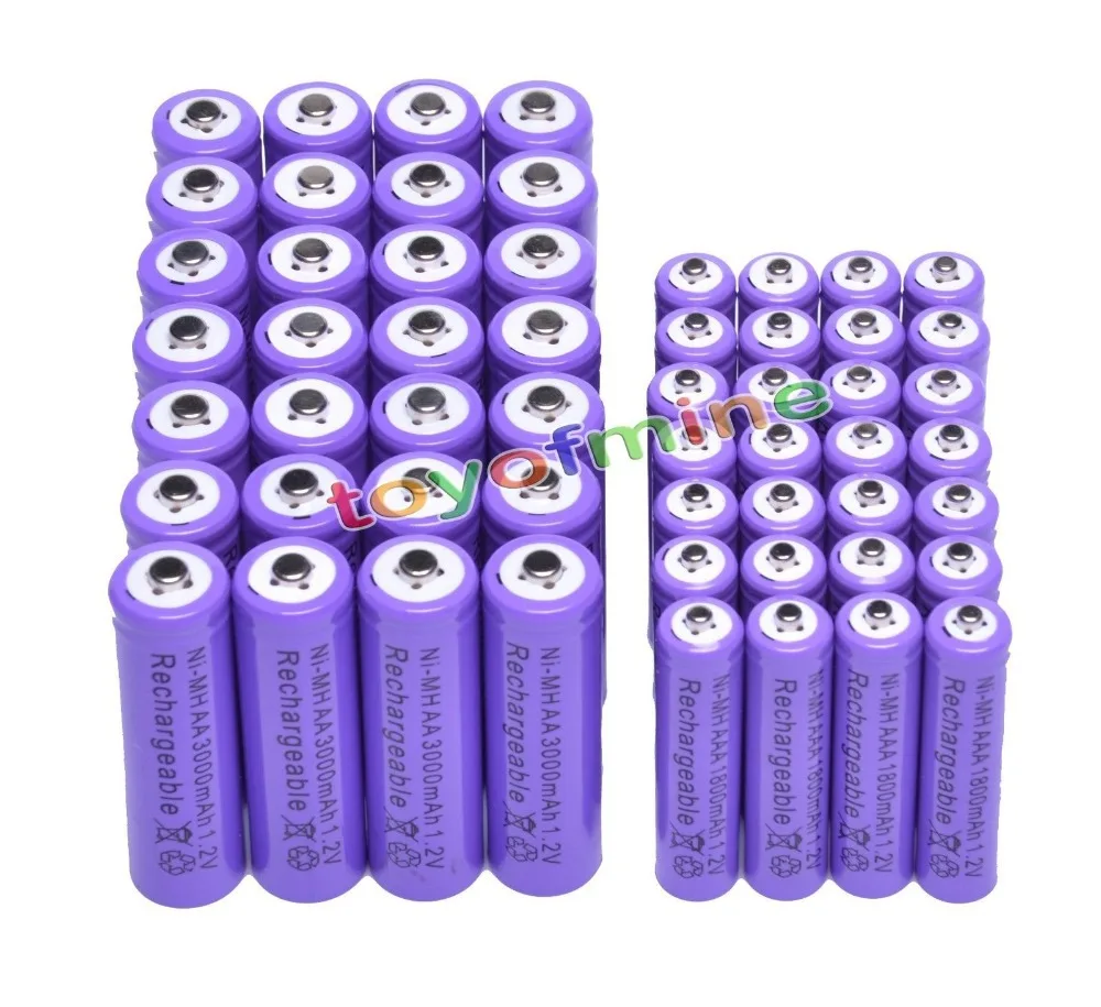 28 AA + 28 AAA 1.2V 1800mAh 3000mAh NiMH 보라색 충전식 배터리 셀|aaa 1.2v ...