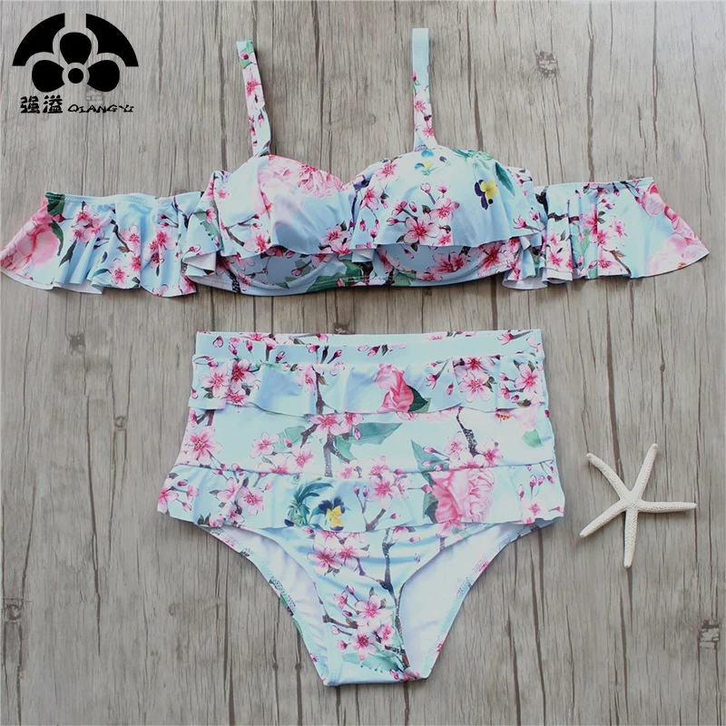 Qiang Yi 2018 Summer Strapless Push Up Bikini Set Sexy Swimsuit Women Swimwear Female Lace