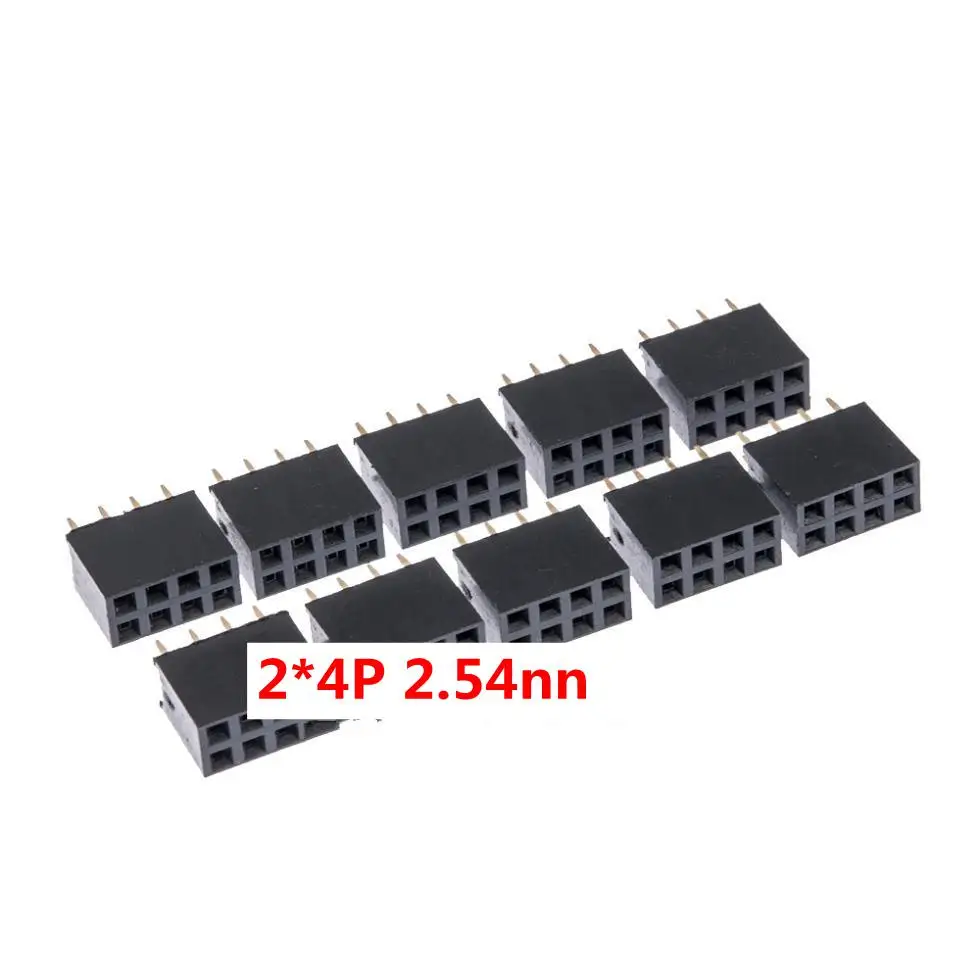 100PCS 2.54mm 2x4 Pins Double Row Female Straight Header Pitch Socket ...