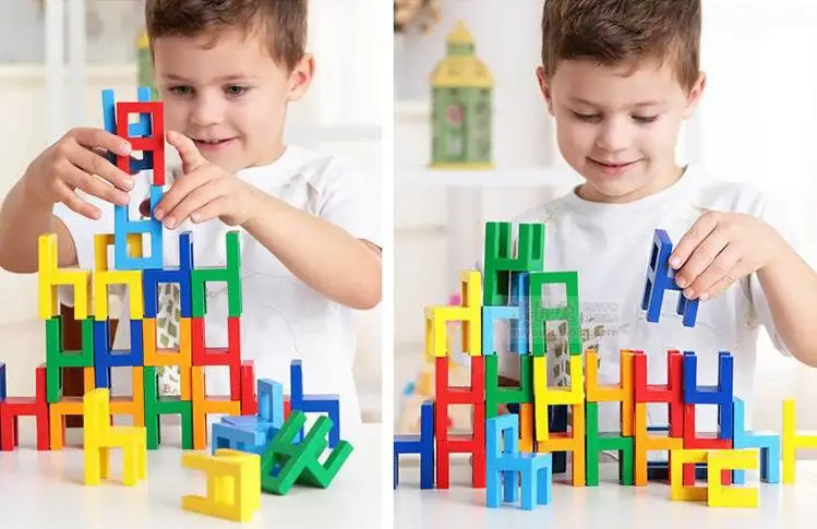 24pcs kids colorful wooden chairs assemble blocks children geometric ...