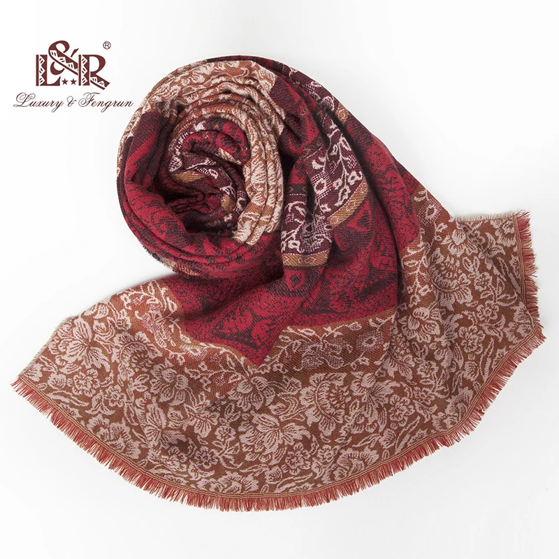 Bufanda Floral de lana pura para mujer, Fular de invierno con estampado ...