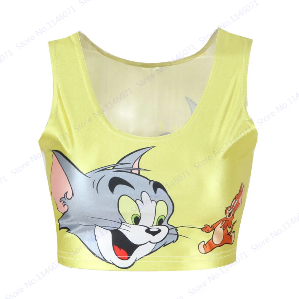 Tom And Jerry Gym Fitness Training Cropped Tops Yellow Running Vest ...