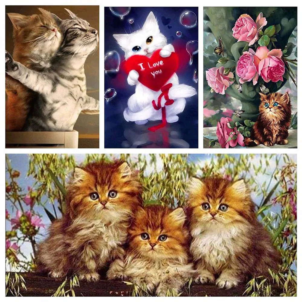 DIY 5D Diamonds Embroidery Cartoon Cats Handmade Diamond Painting Cross ...