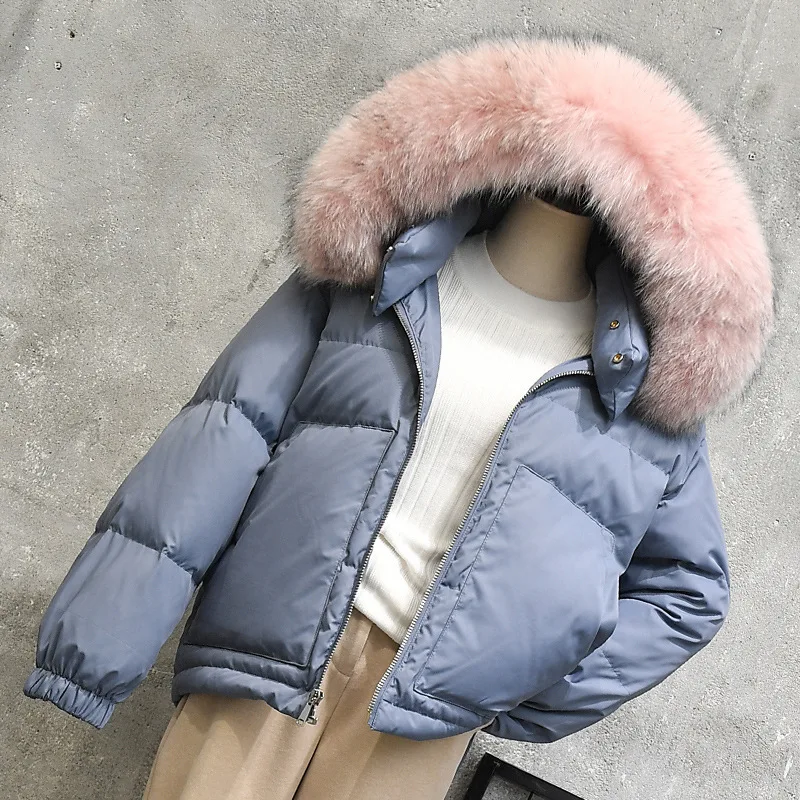 Wsyore Loose Parka Korea Style New Winter Big Fur Collar Hooded Loose