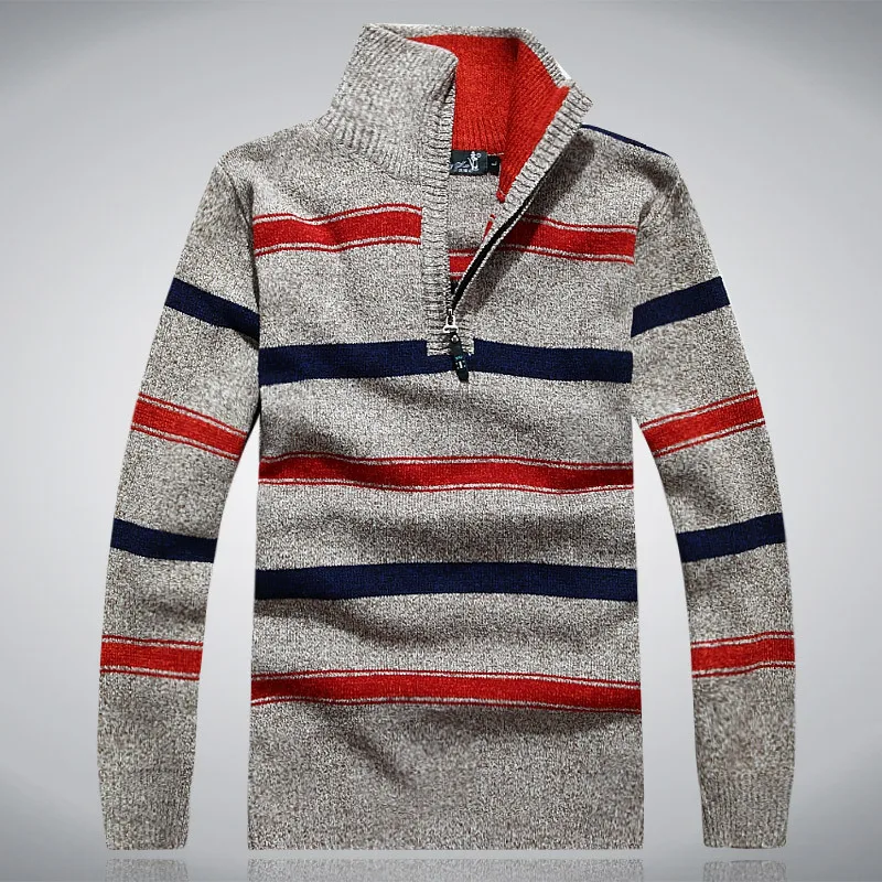 4 Colors Men retro cotton british style sweater stand collar stripped ...