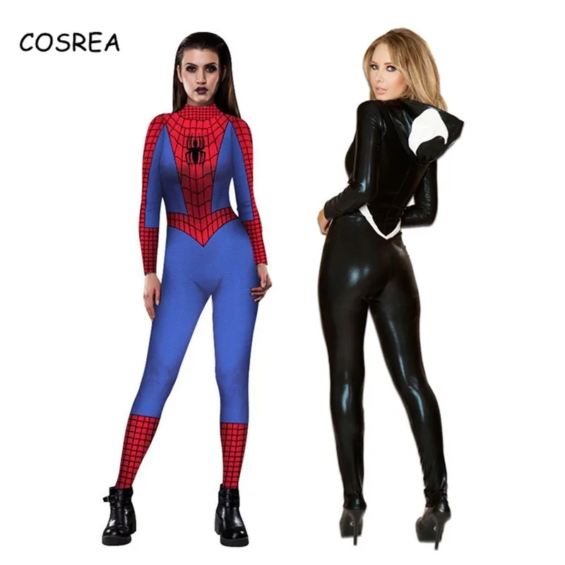 Spiderman Cosplay Jumpsuit Black Bodysuits Venom Spiderman Halloween