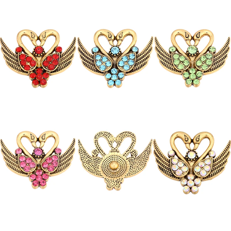 Gold Color Swan Snap Jewelry Rhinestone Snap Buttons Fit 18mm Snap ...