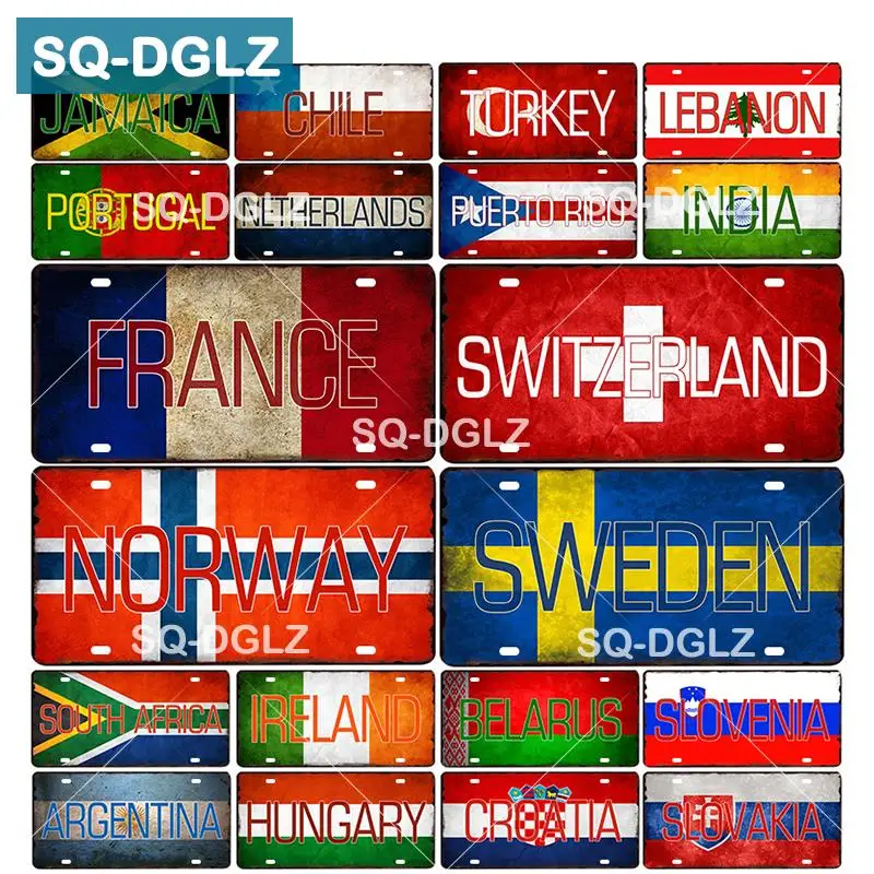 [SQ DGLZ] Custom National Flag License Plate Bar Wall Decoration Tin ...
