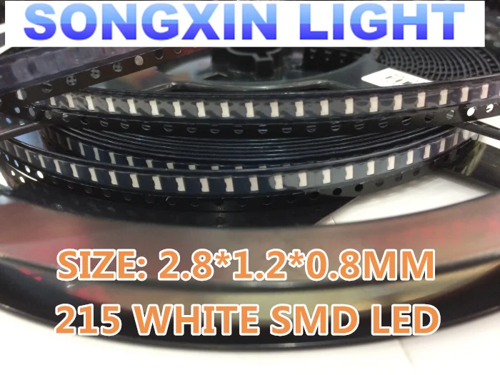 200pcs 215 White Smd Led 6000-9000k Side View 2.8*1.2*0.8mm Emitting ...