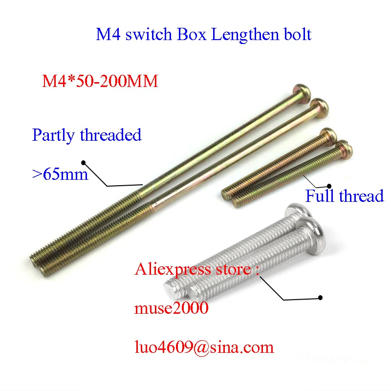 M4 Steel Pan Head Screw Bolt 50-200mm Lengthen Switch Box Socket Bolt ...