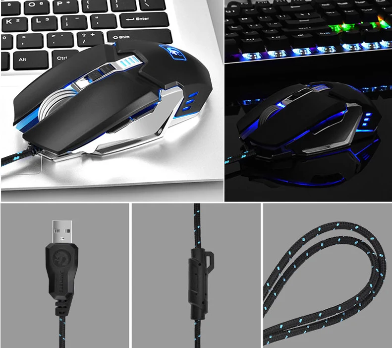 Darshion S10 Gaming Mouse 2400DPI 7 Buttons LED USB Optical Wired Metal Backlit Mouse ...