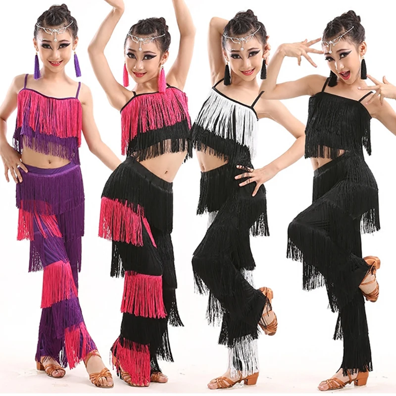 8 Colors Children'S Latin Dance Costume Competition Tassels Dancing ...