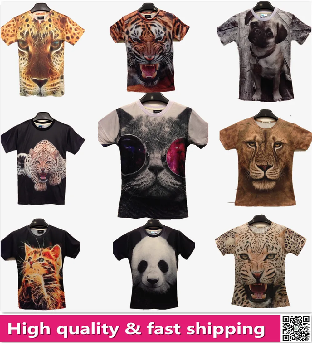 2015 New Fashion Animal Print 3D t shirt 3D Funny Crazy Tiger/Leopard ...
