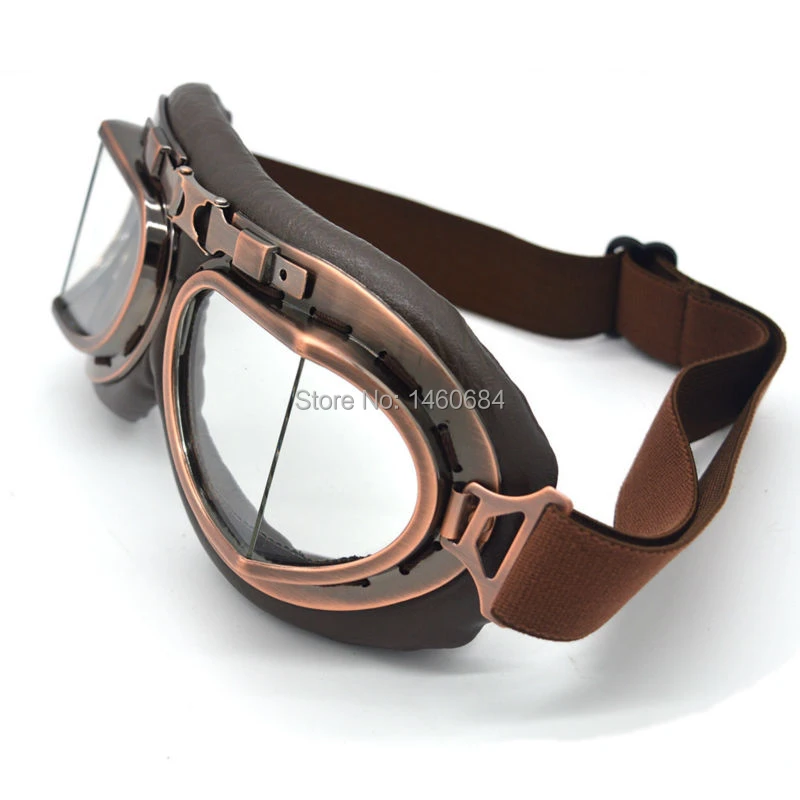 New Vintage Leather Motorcycle Goggles Pilot Motorbike Retro Jet Helmet ...