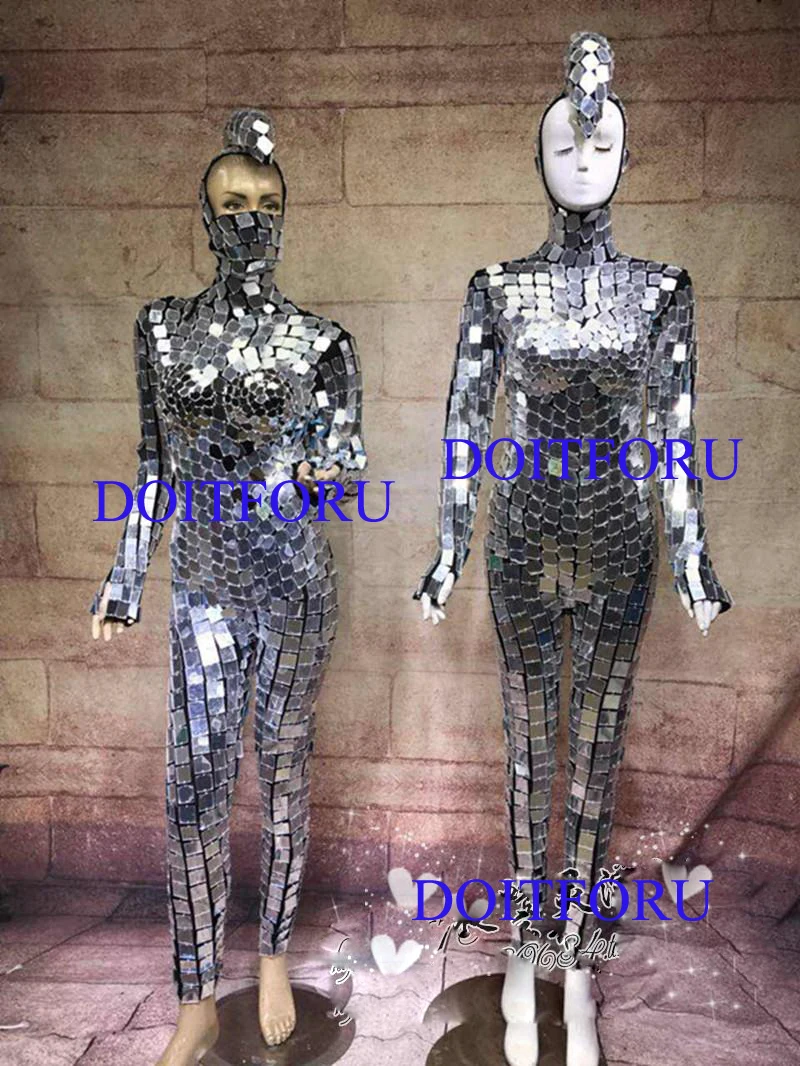 Women Mirror Clothing Event Party Supplies Robot Suit Dazzling Costume ...