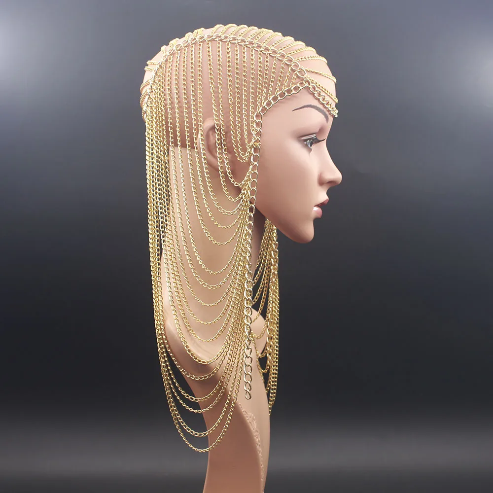 Luxury-Full-Metal-chain-Gold-color-Long-Tassel-Punk-Head-chain-hair ...