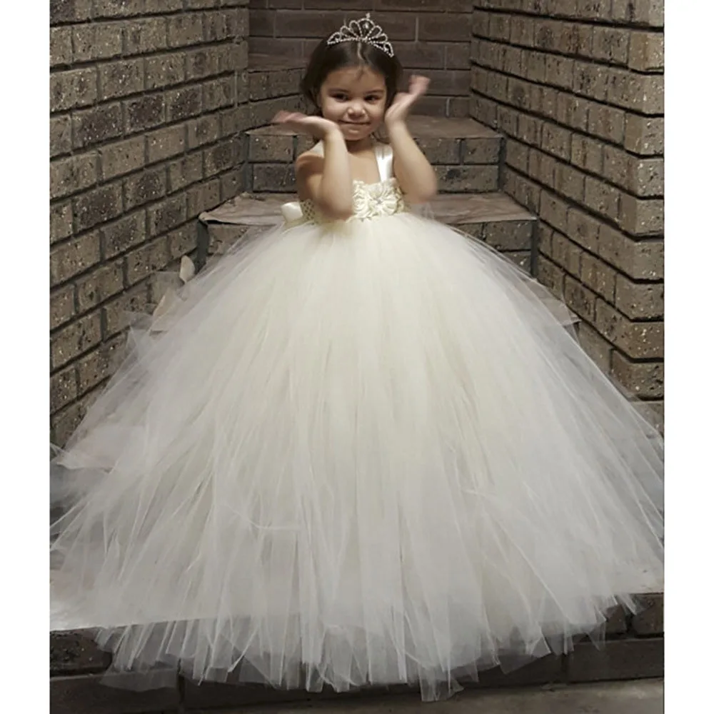Gorgeous Ivory Full Fluffy Flower Girl Tutu Dress Handmade Crochet Tulle Tutu Dresses Perfect