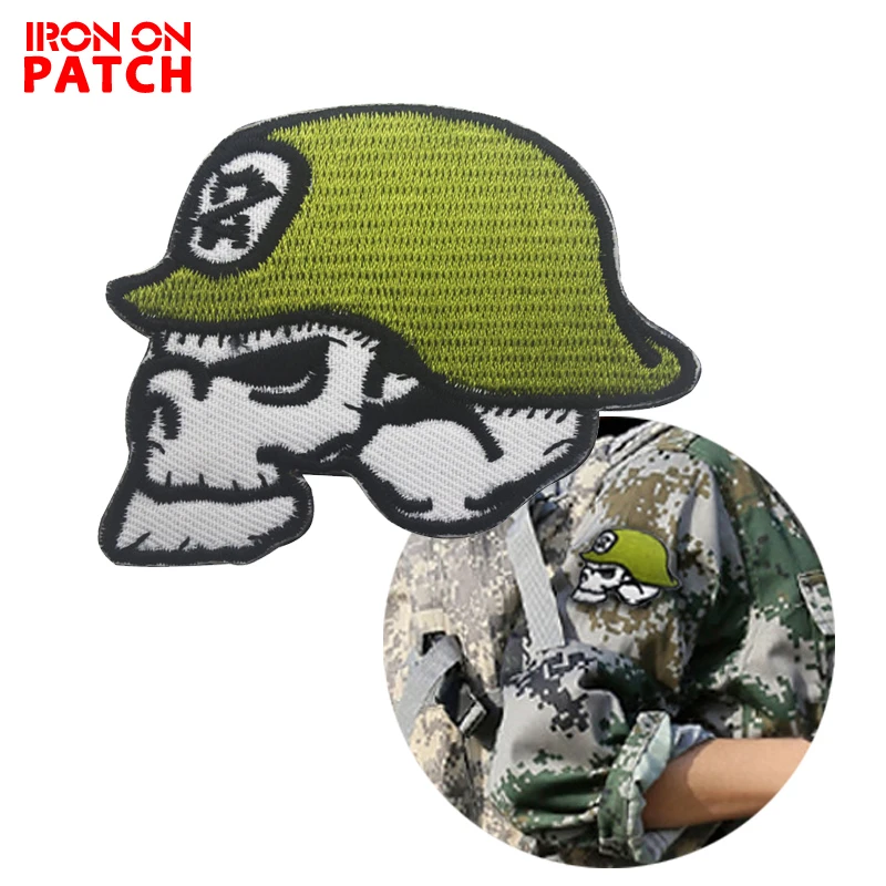 Embroidery Soldier Patch skeleton Helmet Skull Tactical Badge Hook ...