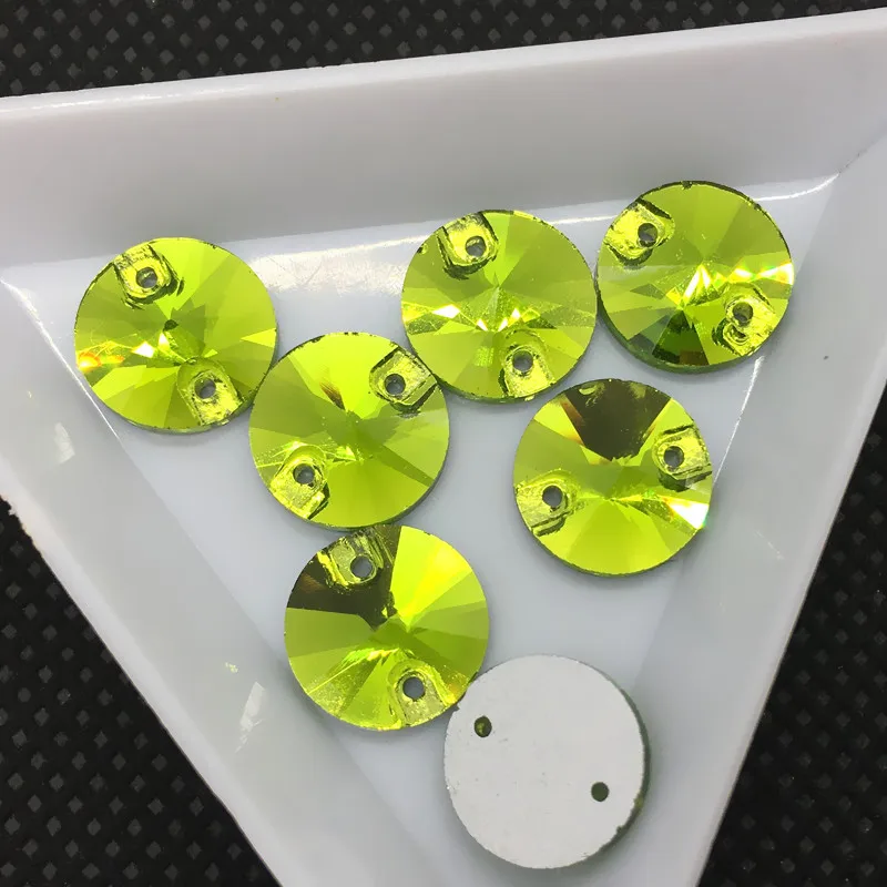 Round Rivoli Sew On Stone Crystal Olivine Color Sewing Glass Crystal