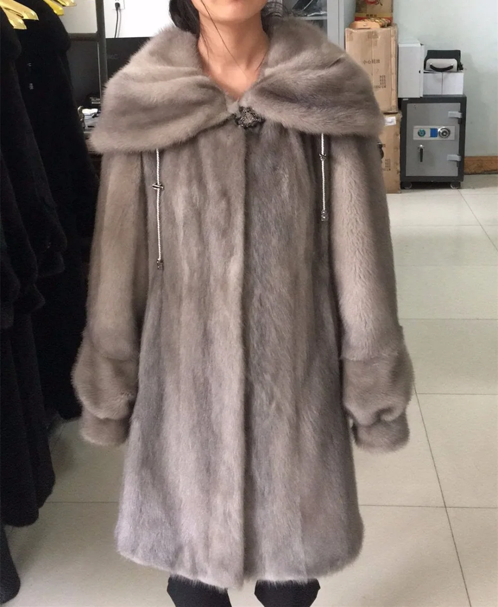 Natural Real Mink Fur Coat Women Jackets Mink fur Long Coats With Hood ...