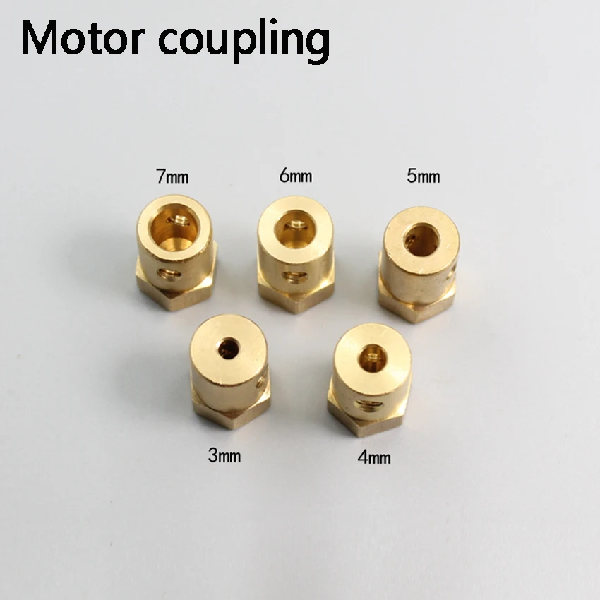 3/4/5/6/7mm Shaft Motor Rigid Coupling Tyre Wheel Brass Hex Coupler Set ...
