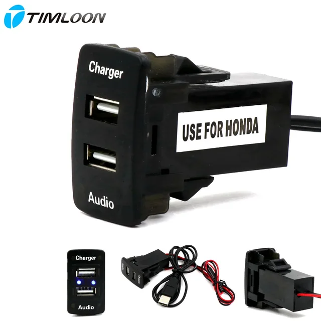Car 5V 2.1A USB Interface Socket Charger and USB Audio input Socket use ...