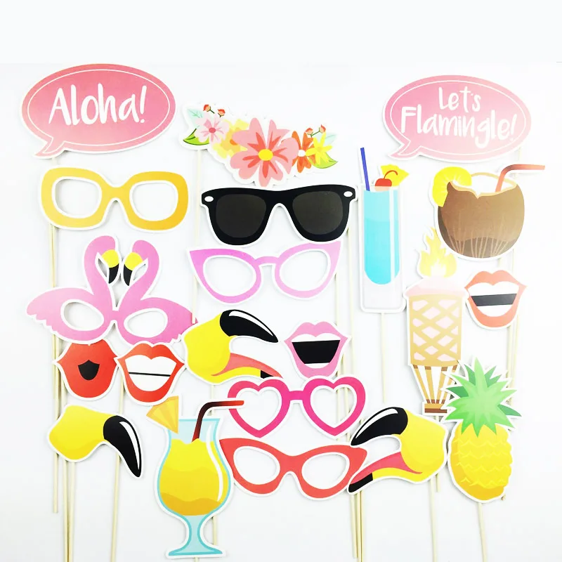 21 unids Hawaii Aloha Photo Booth props piña Flamingo frutas barba ...