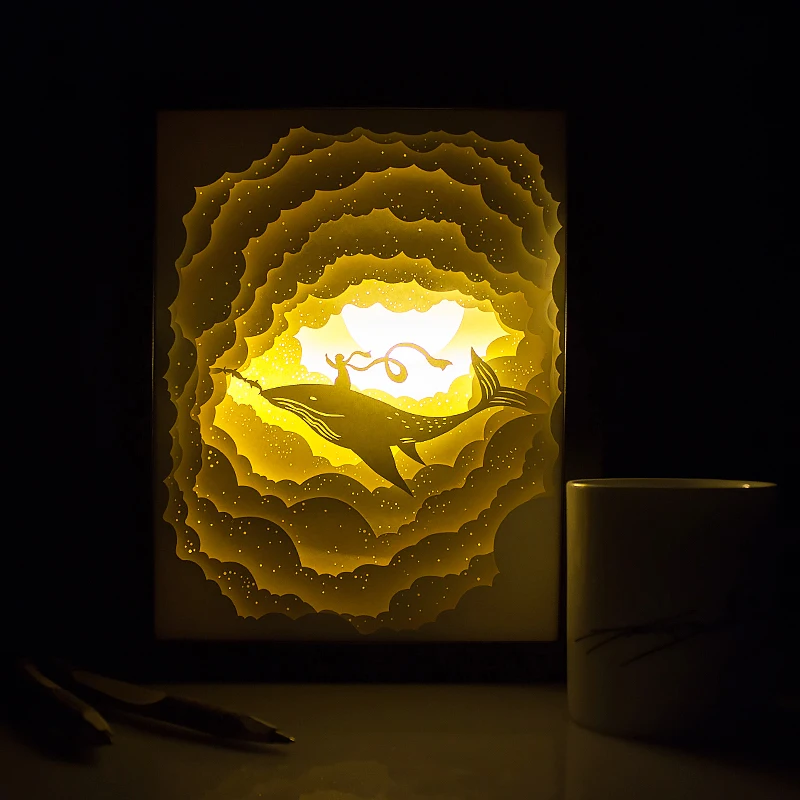 Kingneonlux light and shadow paper carved lights cloud whale Ling DIY ...