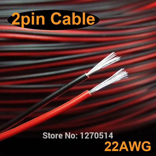 Tinned copper 22AWG 2 pin Red Black cable PVC insulated wire 2P 22 awg ...