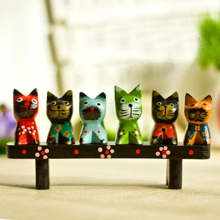 Bali-Wooden-Cats-Painting-7pcs-set-Handmade-Kitten-Home-Decor-Cat-Wood ...