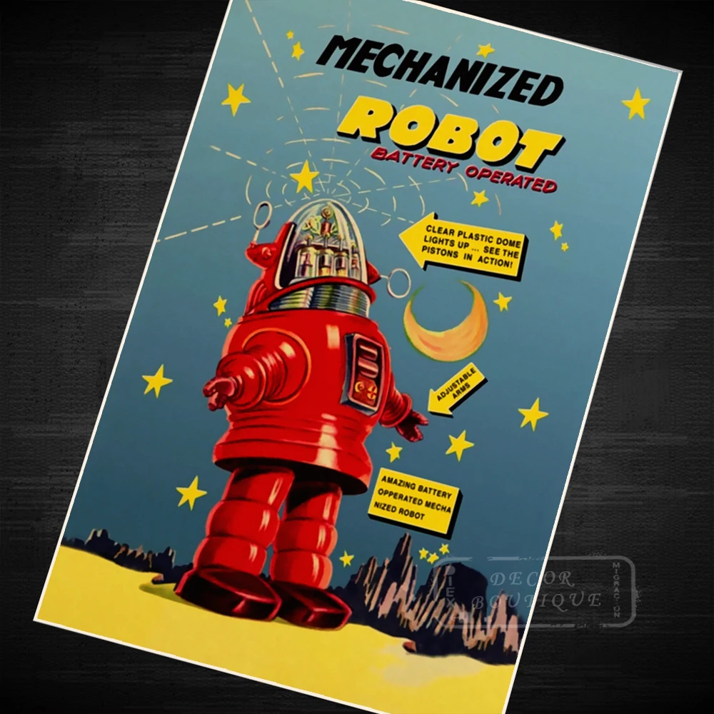 Sci fi Mechanized Robot WW2 Classic Vintage Retro Kraft Poster ...