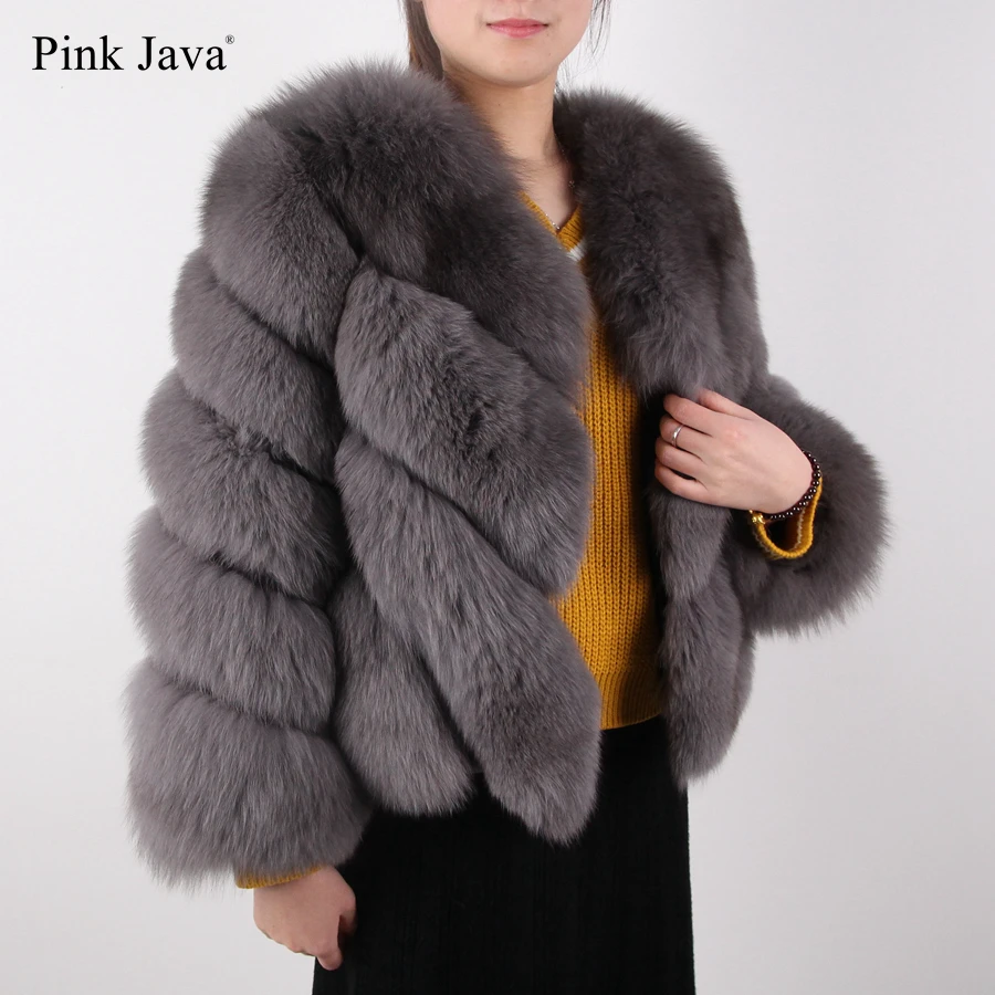 Casaco feminino java qc5074 manga comprida, novo casaco feminino com pele de raposa real e ...