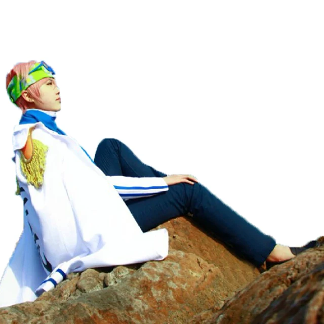 Anime One Piece Koby Cosplay Costume with head piece, glasses and Cloak ...