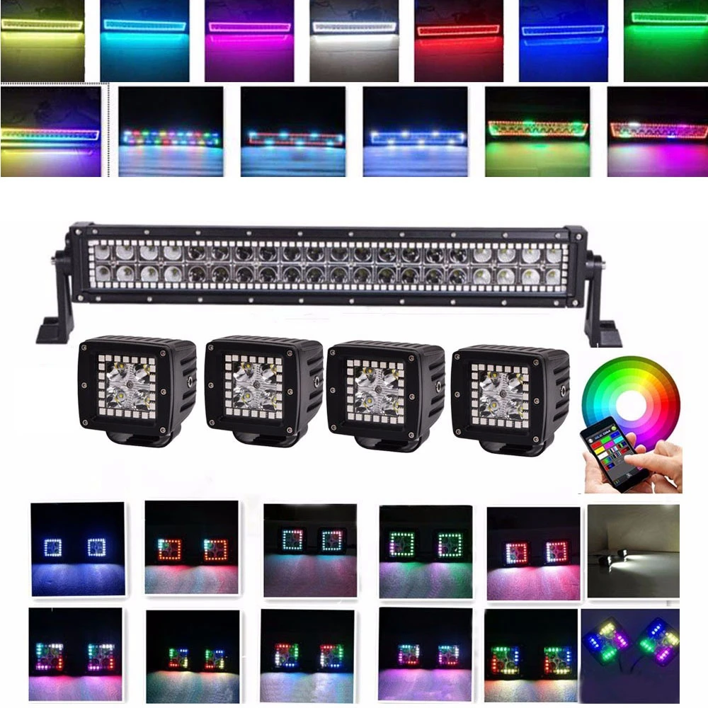 Yait 22" 120W LED offroad Light Bar with RGB Halo Spot Beam 12W 3x3 ...