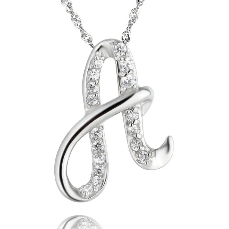 10pcs/lot Fashion Jewelry Crystal Letter A Pendant Necklace Silver ...