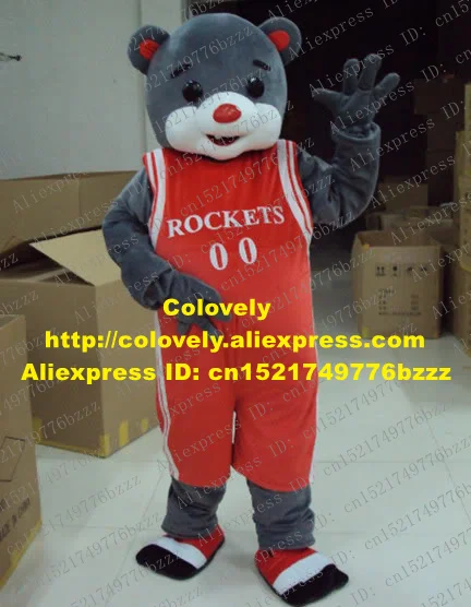 Likable Grey Rockets Bear Mascot Costume Mascotte Adult With Small Red ...