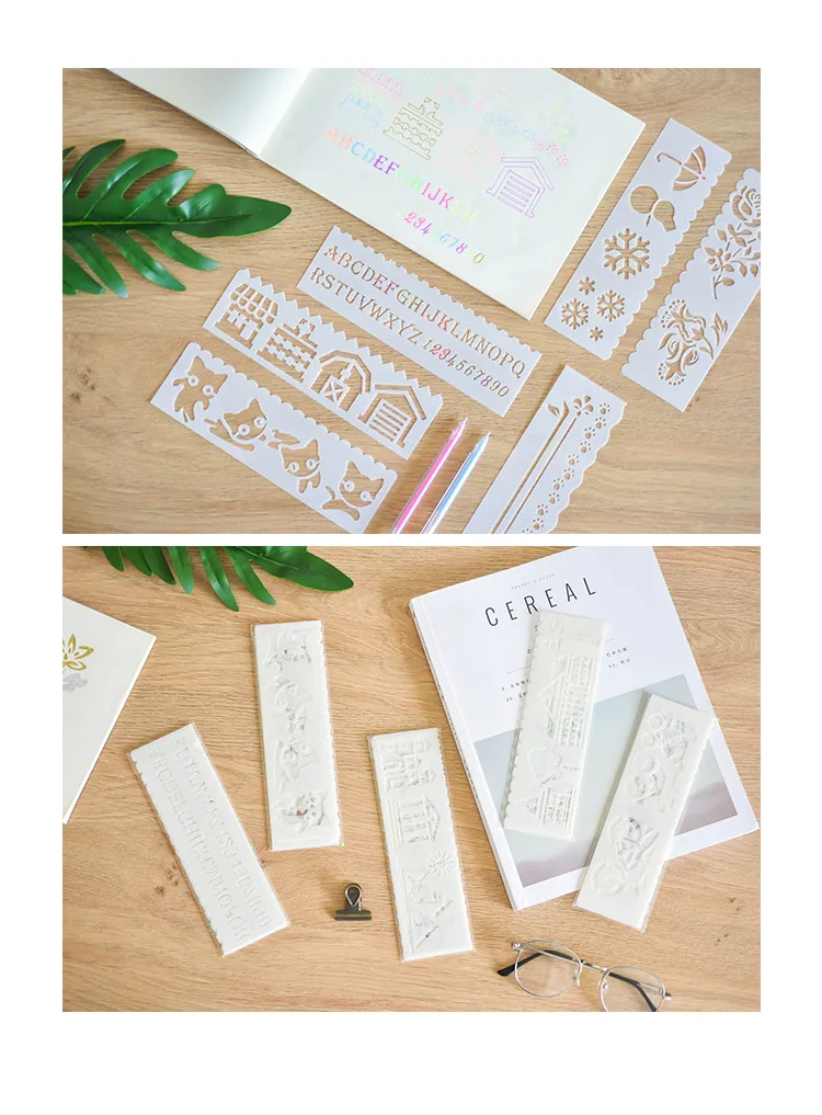 Regle - equerre,Pochoirs règle en plastique mignon 8 pièces-lot,fleur ...