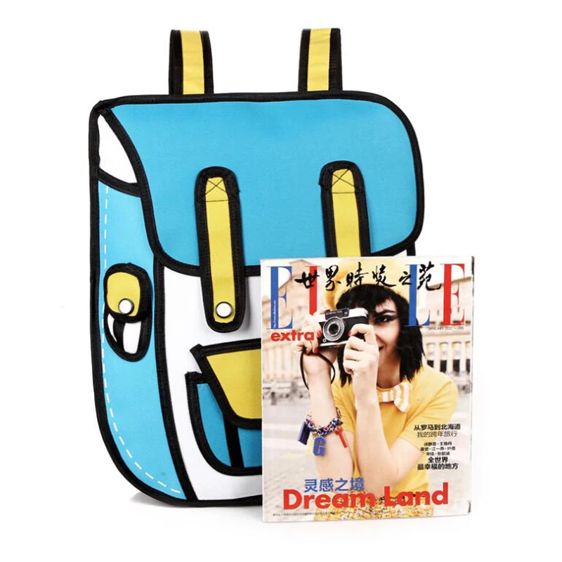 New 3D Jump Style 2D Drawing Cartoon Paper Bag Comic Backpack Messenge ...