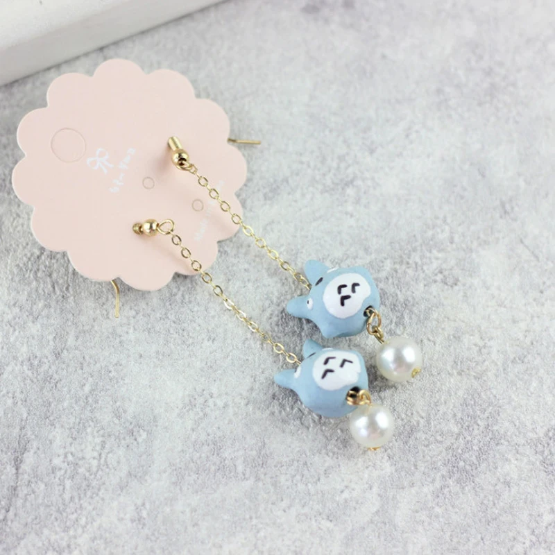Ceramic Totoro Anime Style Long Chain Earrings With Pearl Simple ...