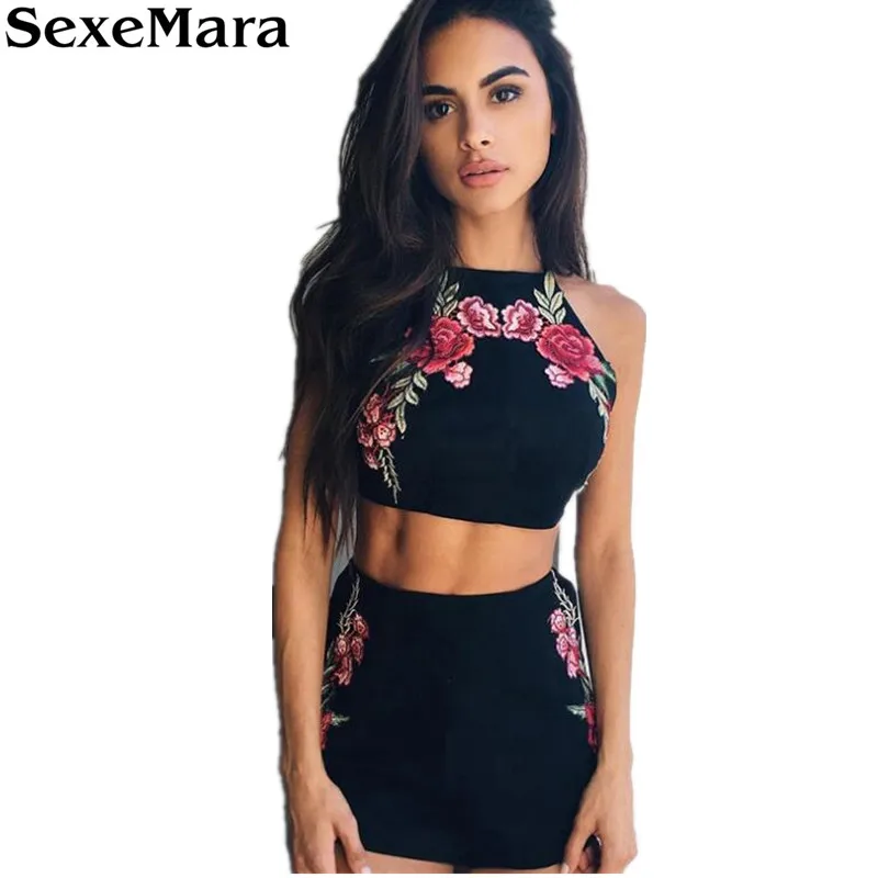2017 New Ladies Sexy Sleeveless Rose Embroidery Midriff Crop Top|crop ...